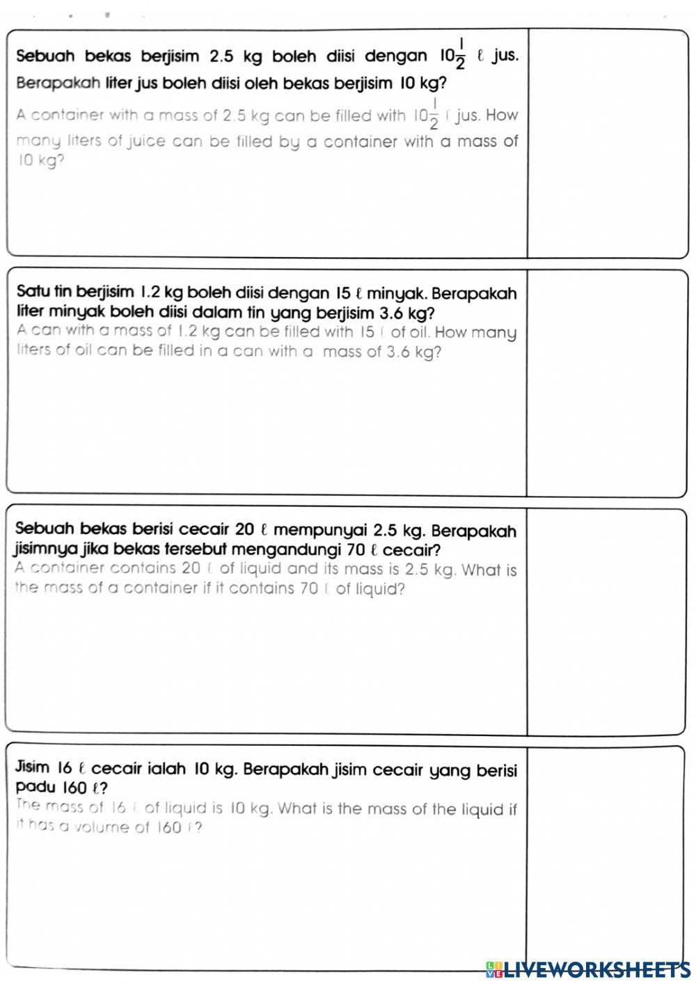 Size and Measurement interactive worksheet | Live Worksheets
