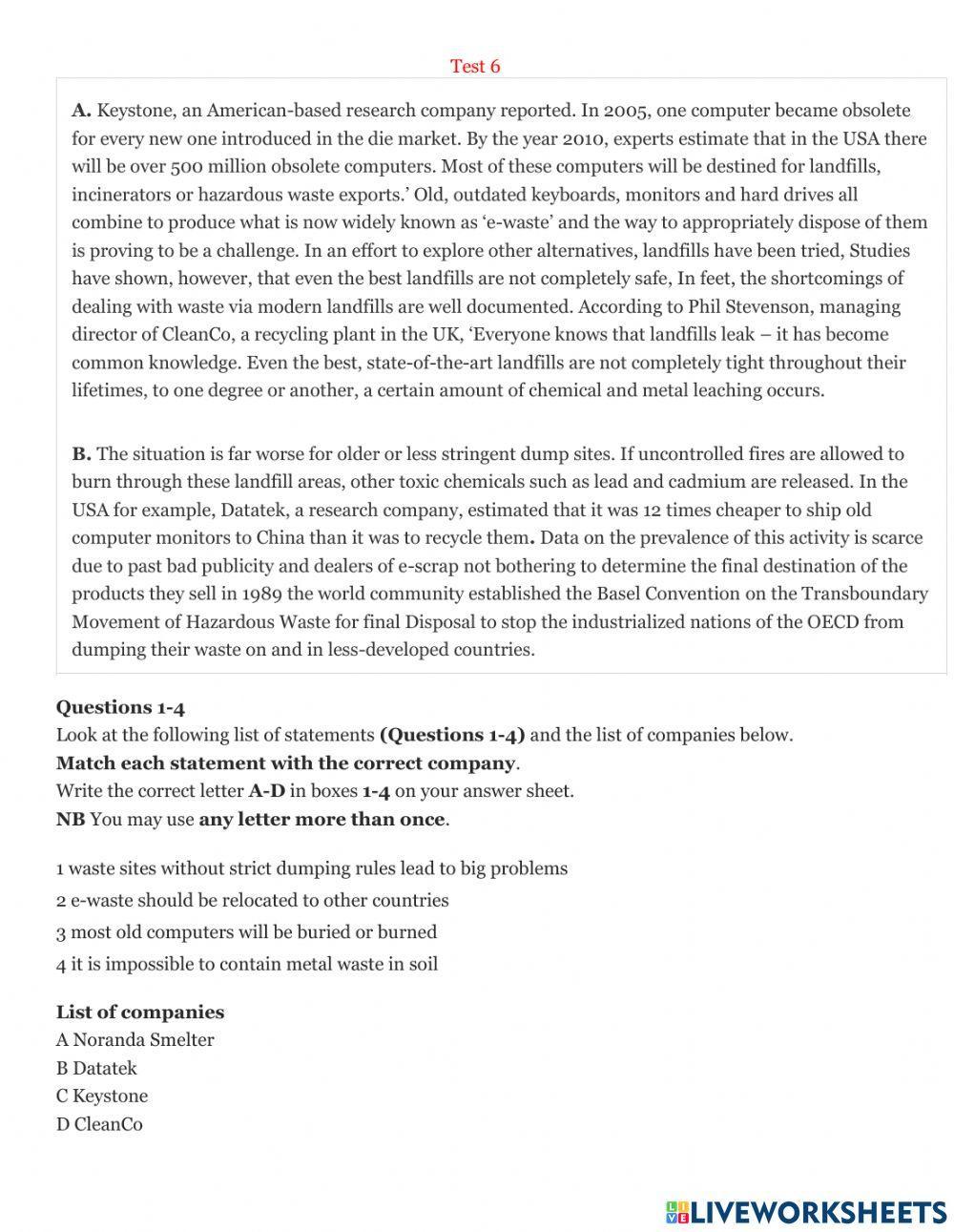 Ielts reading matching names worksheet | Live Worksheets