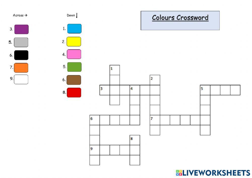 Colours Crossword (UK) worksheet | Live Worksheets
