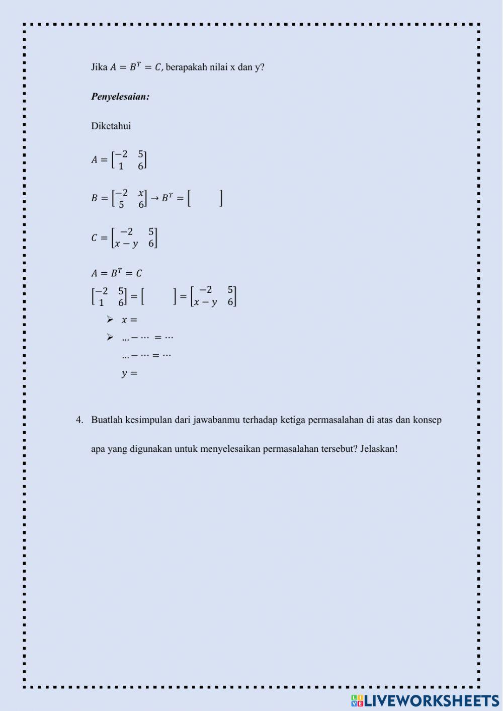 LKPD Matriks online activity for Kelas 11 | Live Worksheets
