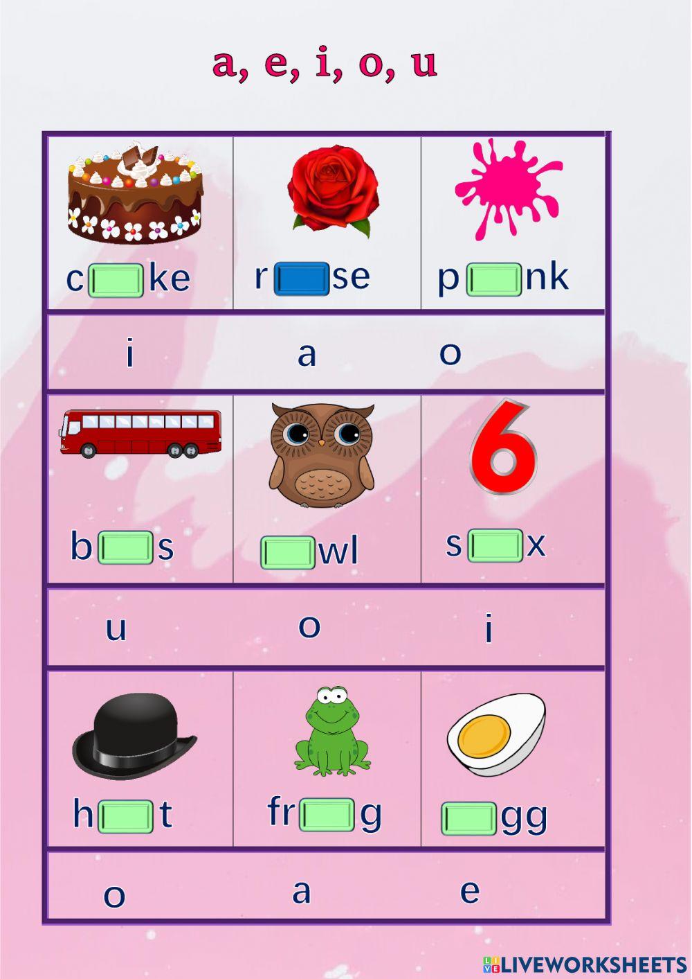 A e i o u | Anni | Live Worksheets