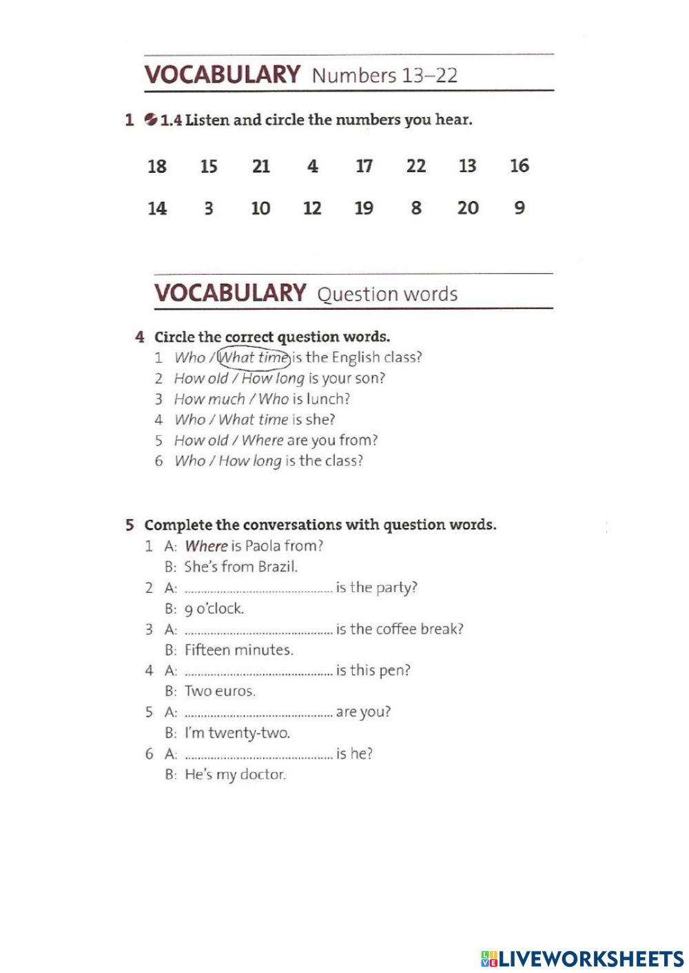 Question words online exercise for Beginner | Live Worksheets