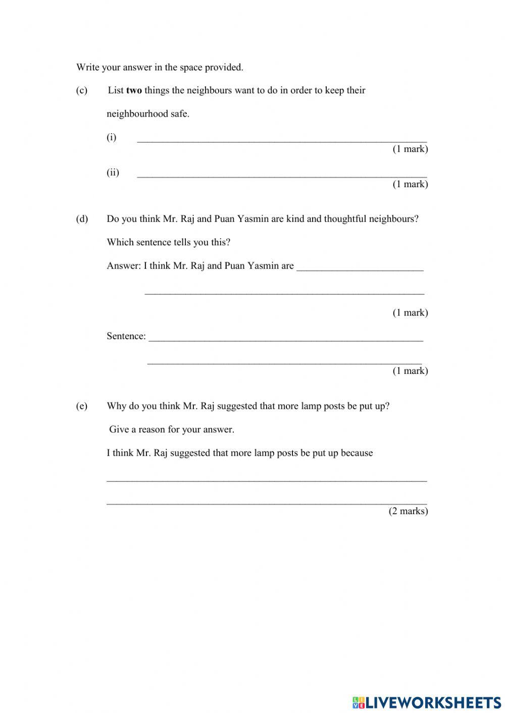 Y5 Paper 1 Section B (Practice) online exercise for | Live Worksheets