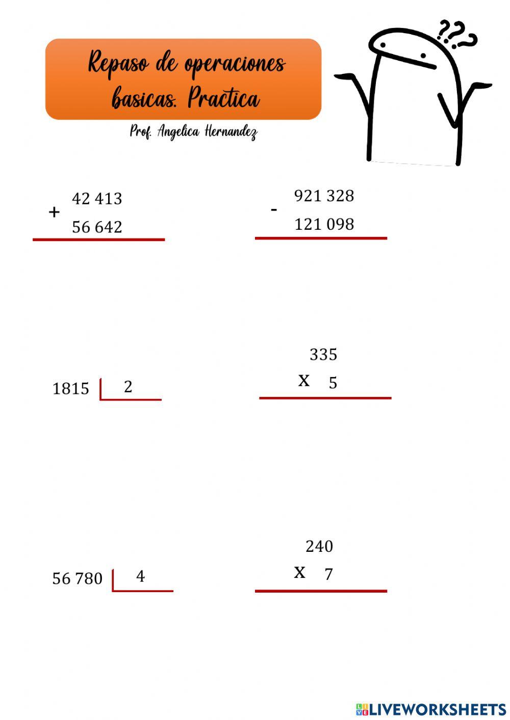 Operaciones basicas online exercise for 5to y 6to grado | Live Worksheets Operaciones basicas online exercise for 5to y 6to grado | Live Worksheets