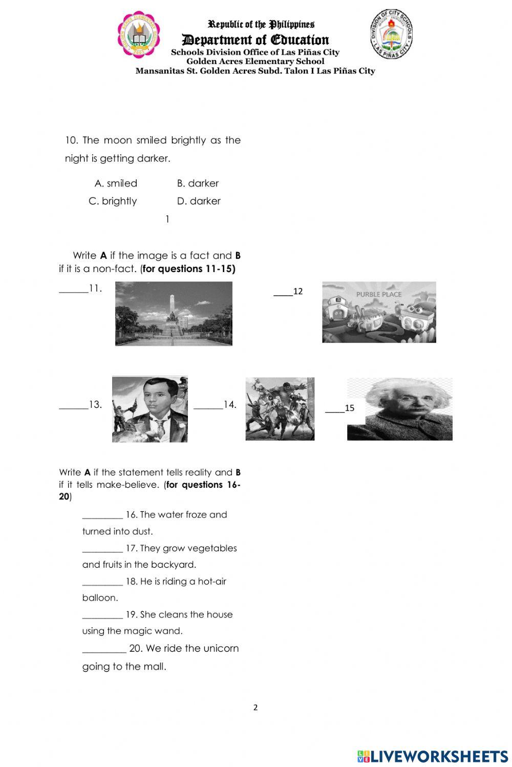 Activity sheet 6 in English worksheet | Live Worksheets