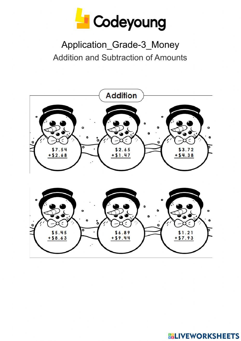 Money online exercise for 3 | Live Worksheets