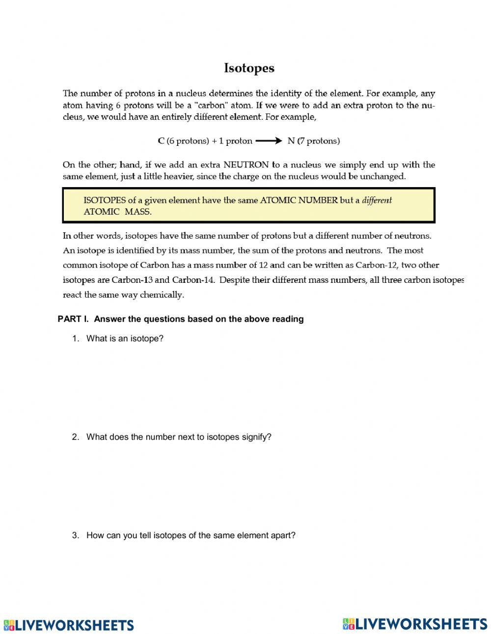 Isotopes | Kristyn Shawver | Live Worksheets