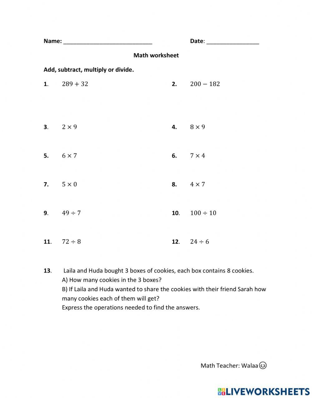 Addition Multiplication And Division Worksheet Live Worksheets addition-multiplication-and-division-worksheet-live-worksheets