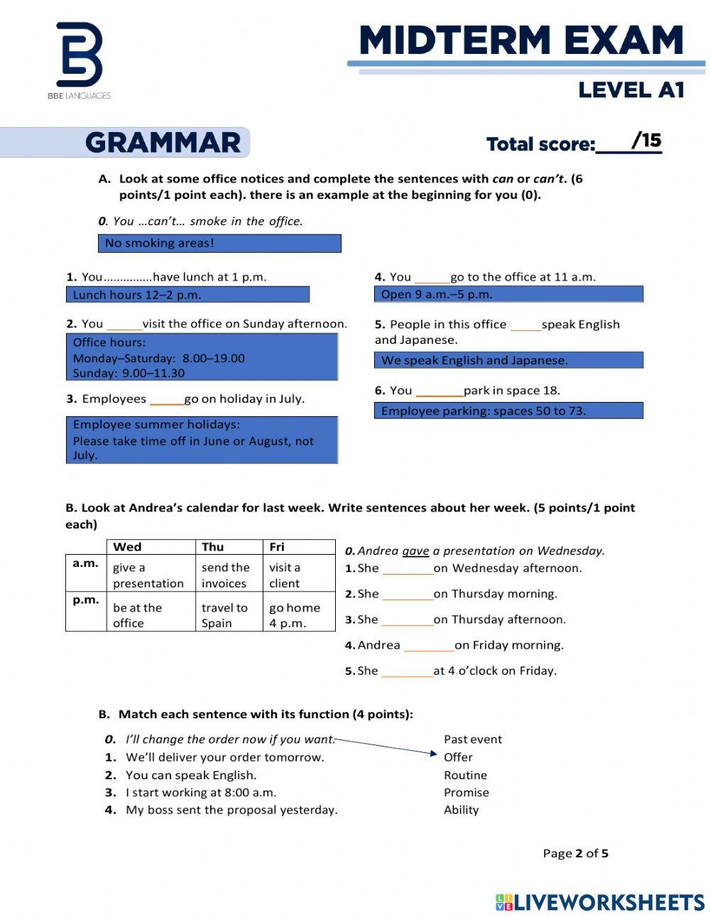 A1-MIDTERM BUSINESS PARTNER online exercise for | Live Worksheets
