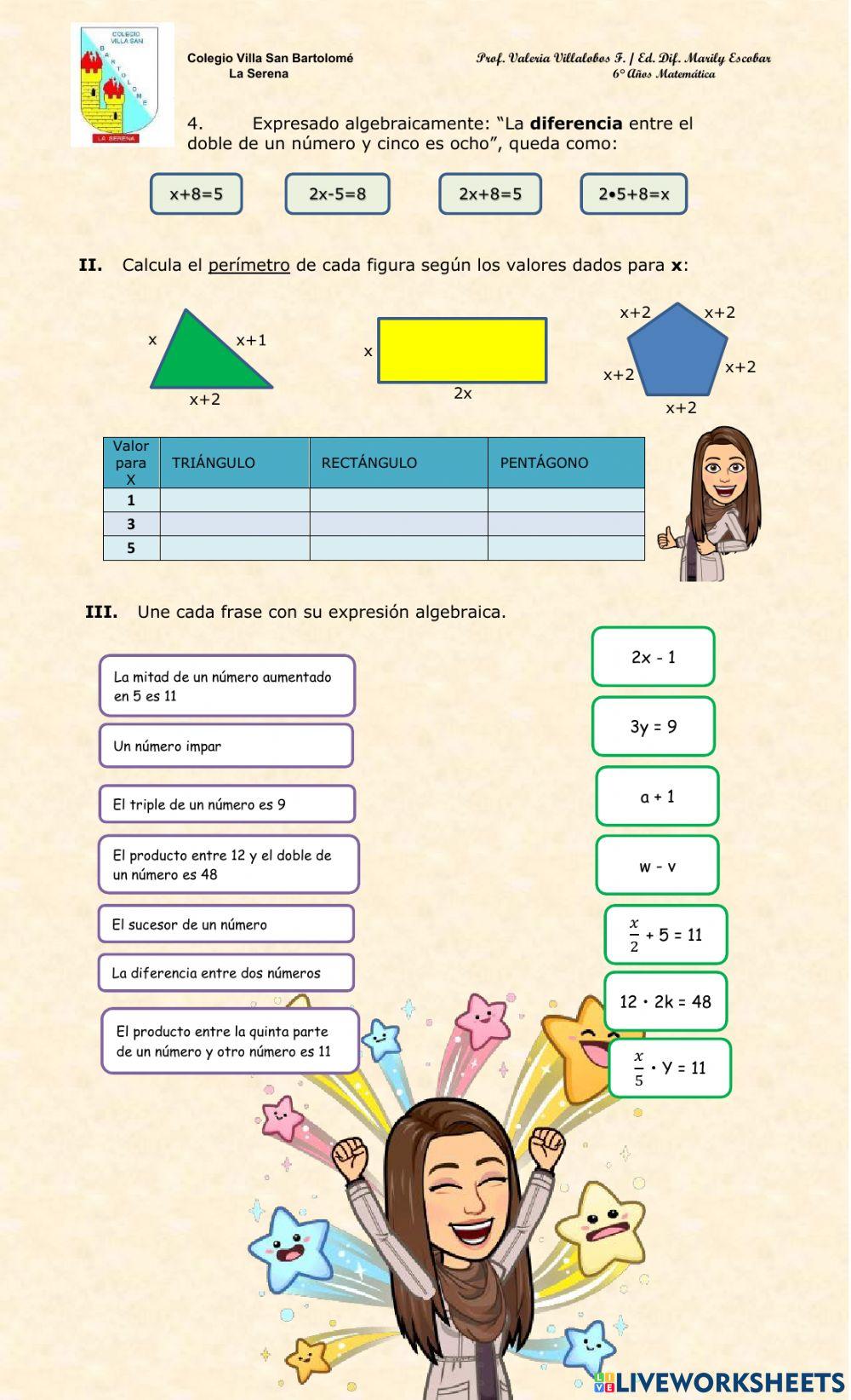6° Lenguaje Alg… | Free Interactive Worksheets | 3627390