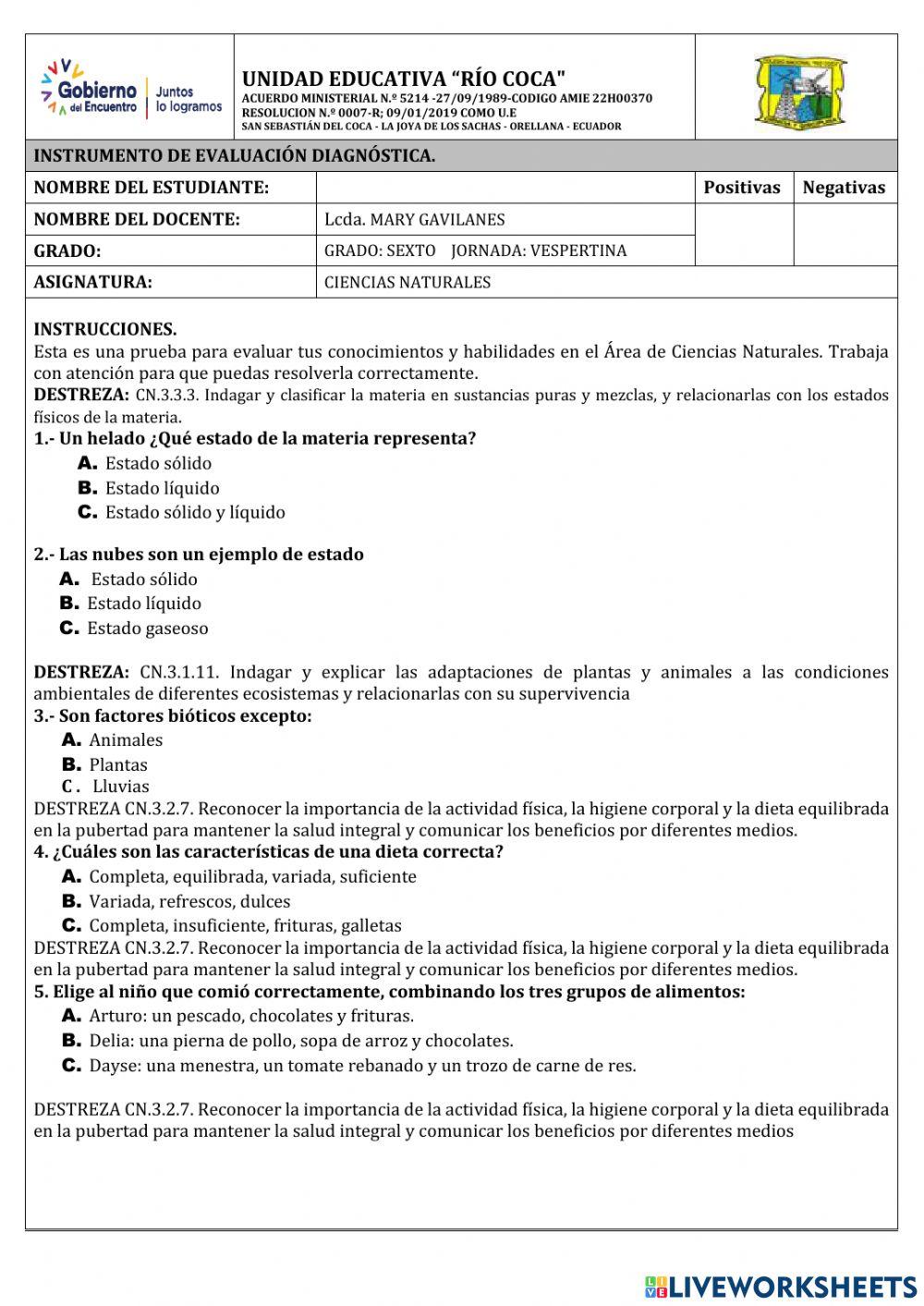 Prueba uno interactive worksheet | Live Worksheets