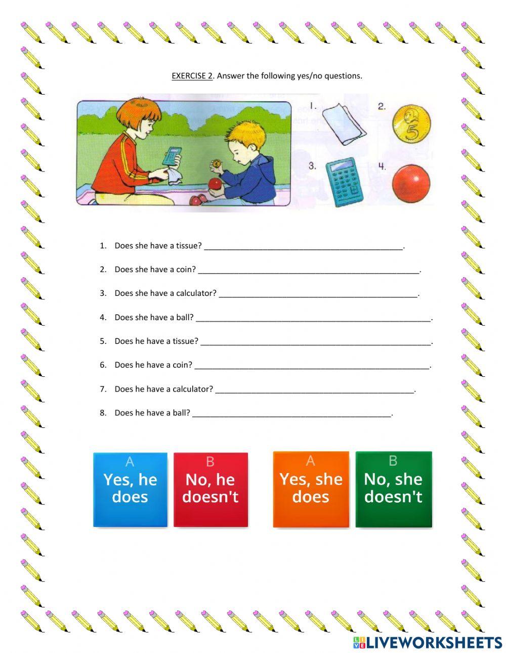 Practice with the verb has worksheet | Live Worksheets