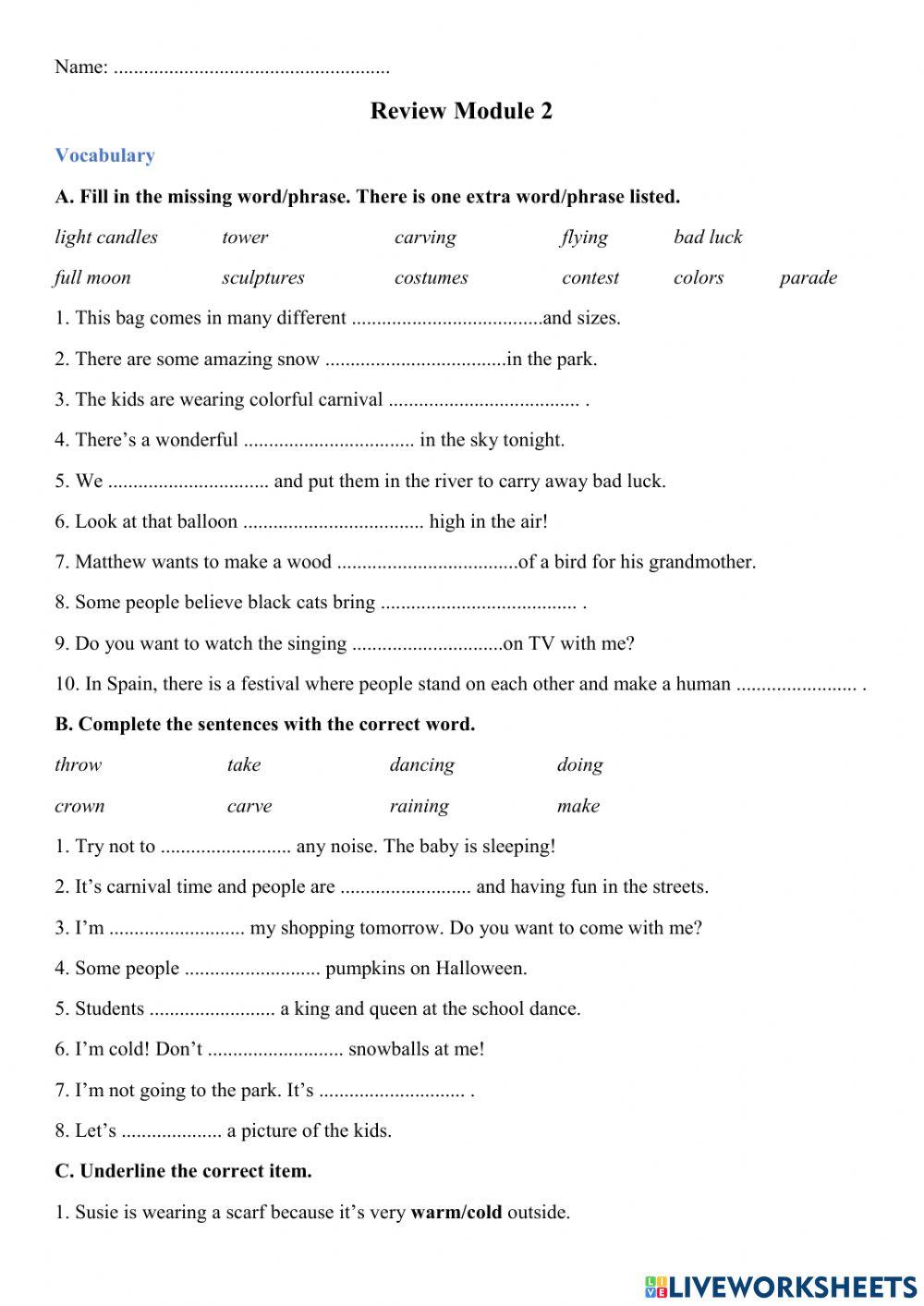 Review Module 2… | Free Interactive Worksheets | 2130451