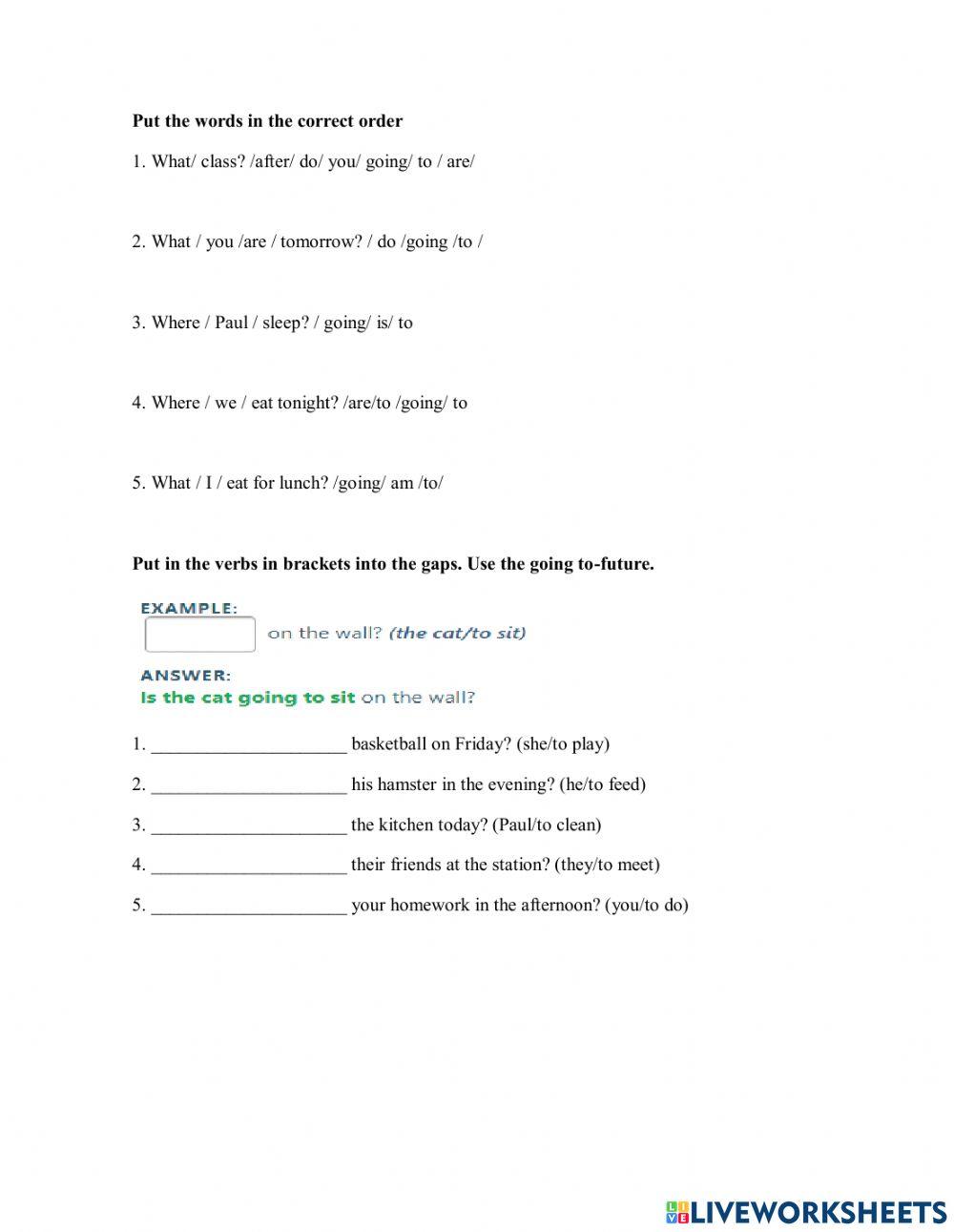 Be going to questions online exercise for | Live Worksheets