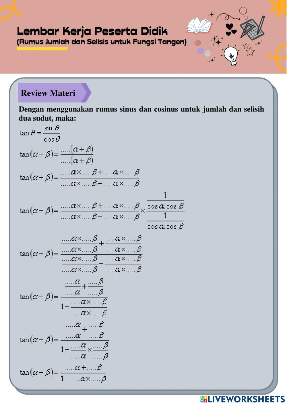 Rumus jumlah dan Selisih untuk Fungsi Tangen online exercise for | Live ...