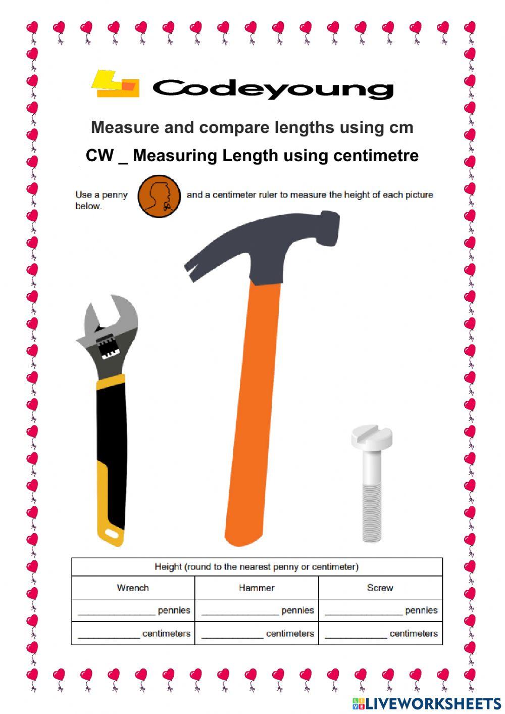 Measuring Length using centimetre worksheet | Live Worksheets