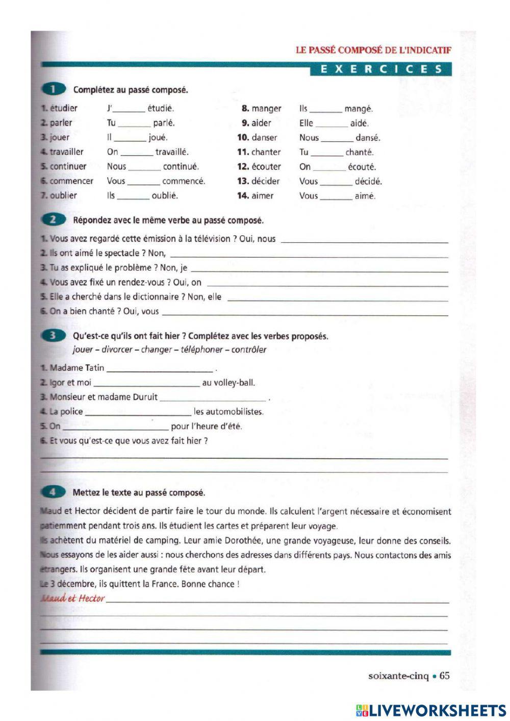 Passé Composé Avoir Er Online Exercise For Live Worksheets