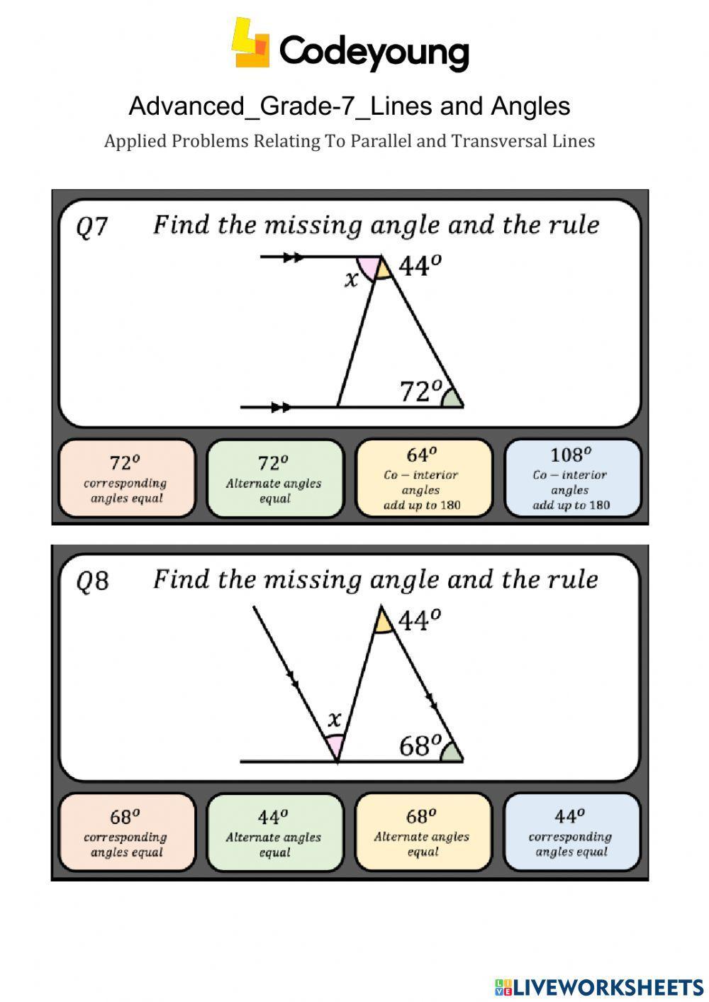 Applied Problems Relating To Parallel and Transversal Lines Advanced ...