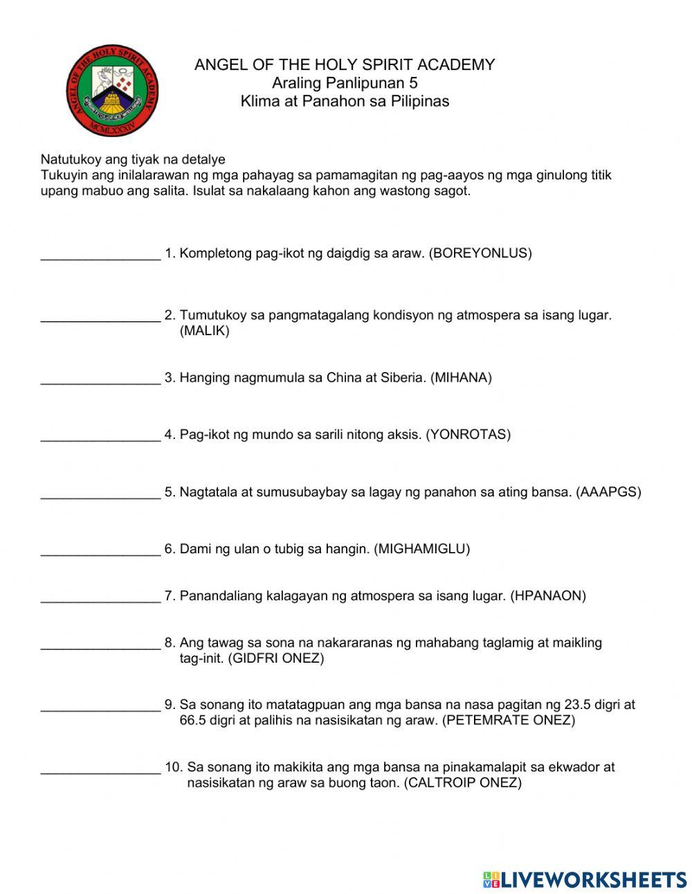 Ap 6 Deklarasyon Ng Kasarinlan Ng Pilipinas Worksheet