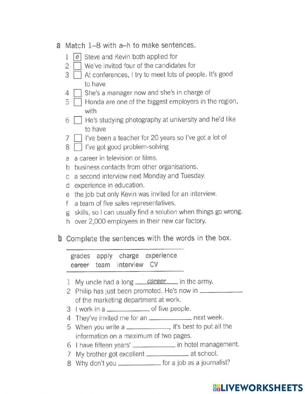 Job and work-related vocabulary worksheet | Live Worksheets