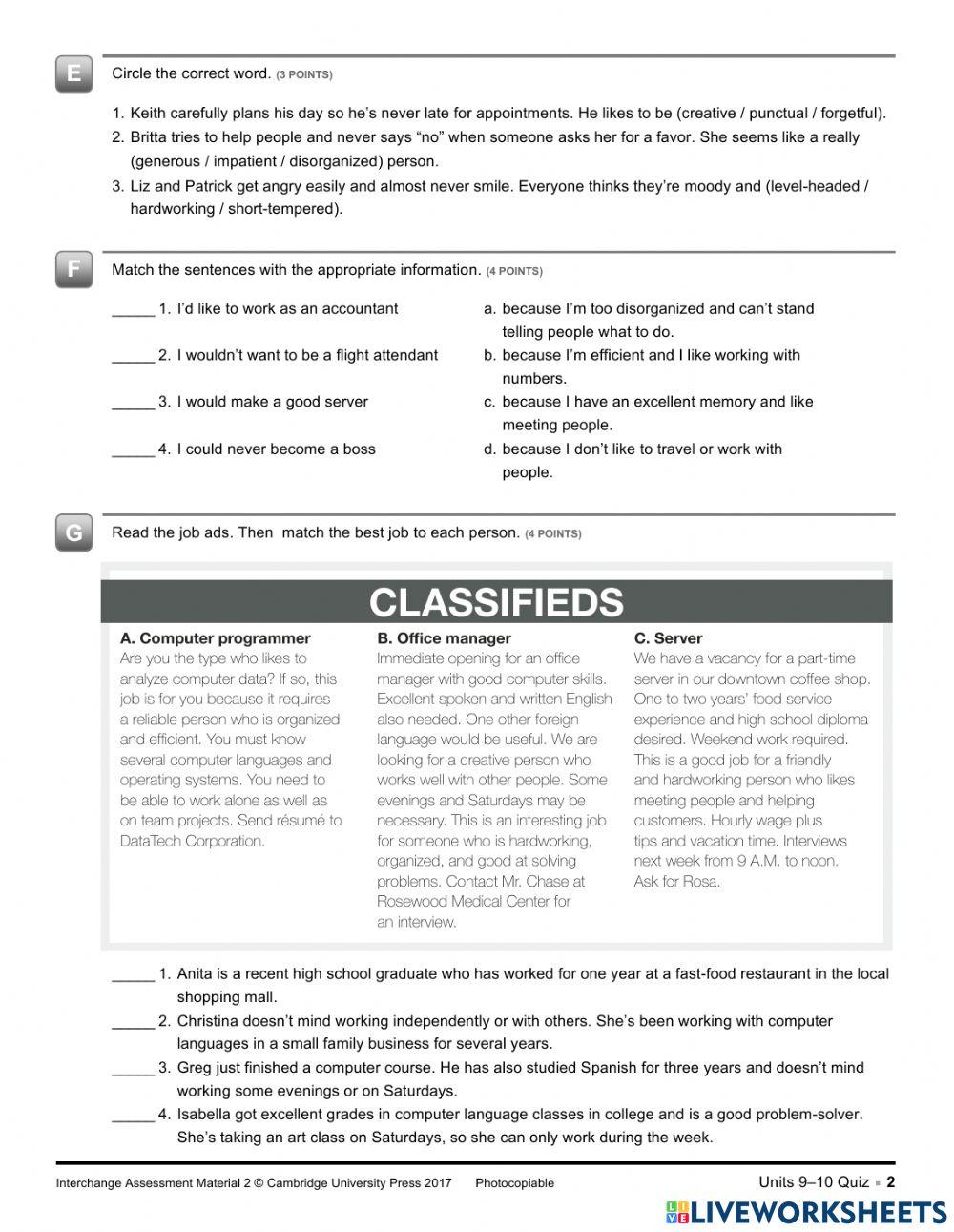 Interchange 2 -… | Free Interactive Worksheets | 6893976