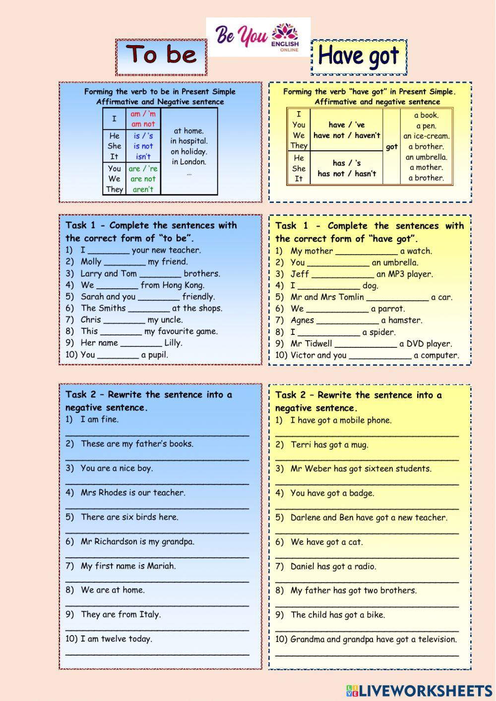 5351030 | TO BE - HAVE GOT | MissKari24 | LiveWorksheets