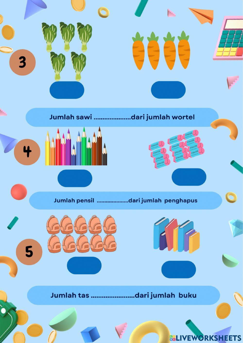 Membandingkan b… | Free Interactive Worksheets | 2110309