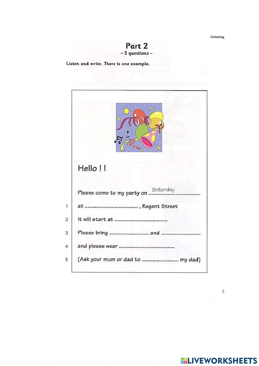 Flyers 5 - Test 1 - LISTENING 3990181 | LIEN AU MY | Live