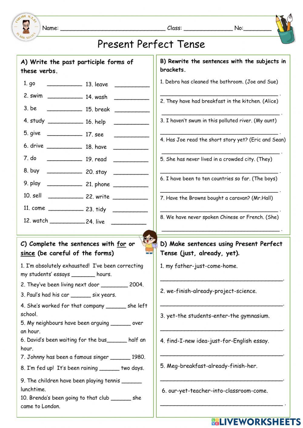 Present Perfect Tense3 online exercise for | Live Worksheets