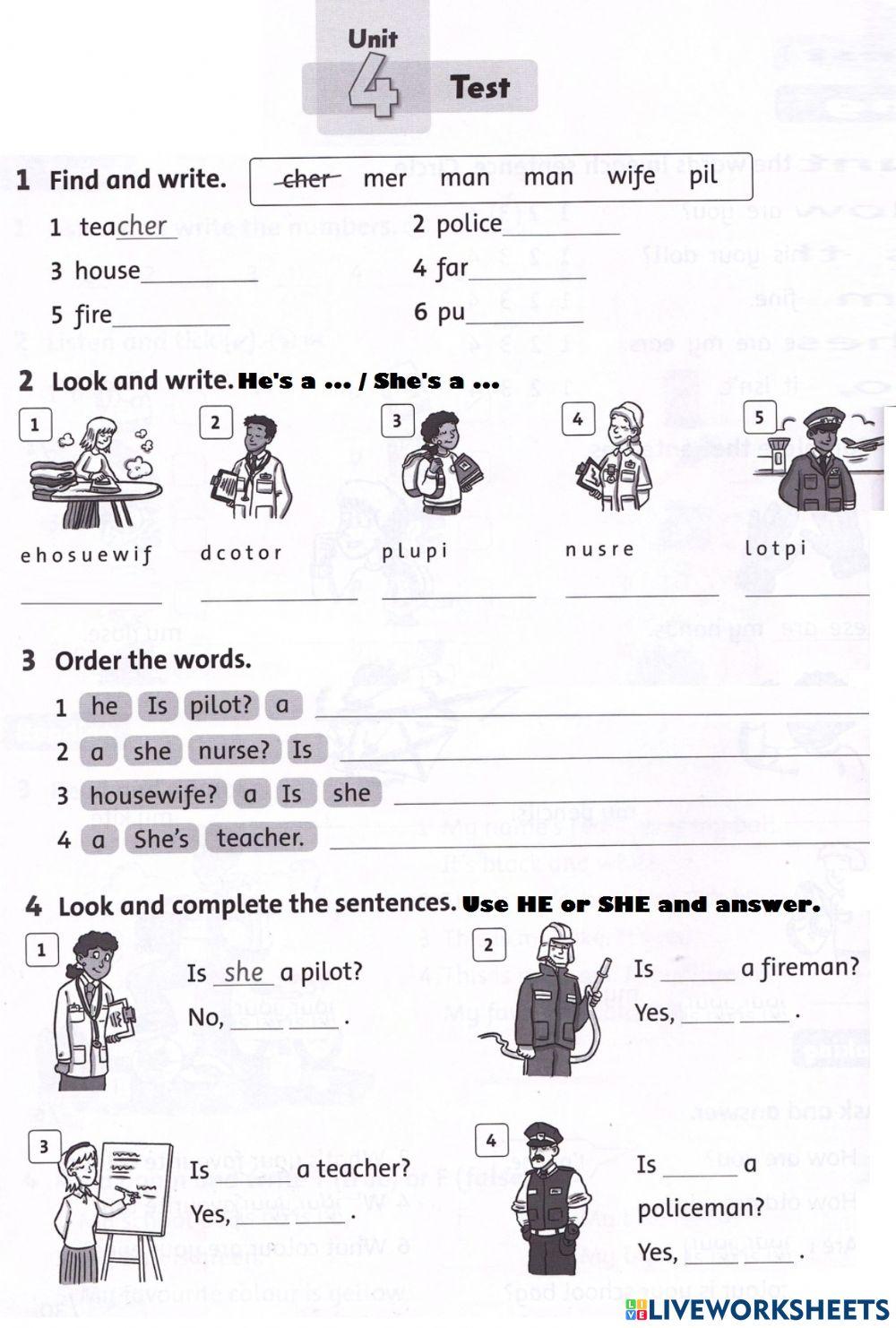 Unit 4 test free exercise | Live Worksheets