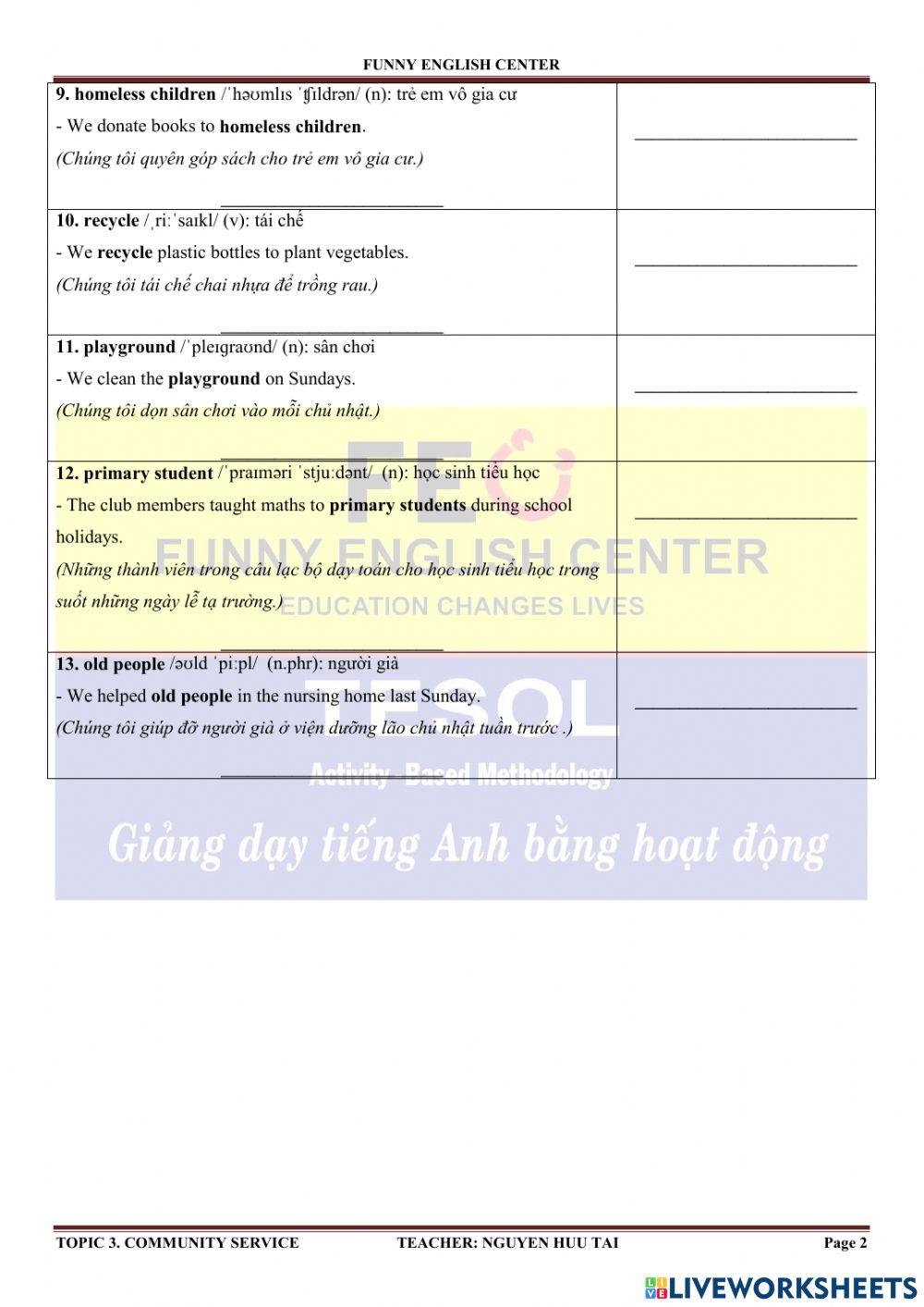 E.7-topic 3-getting started-vocabulary worksheet | Live Worksheets