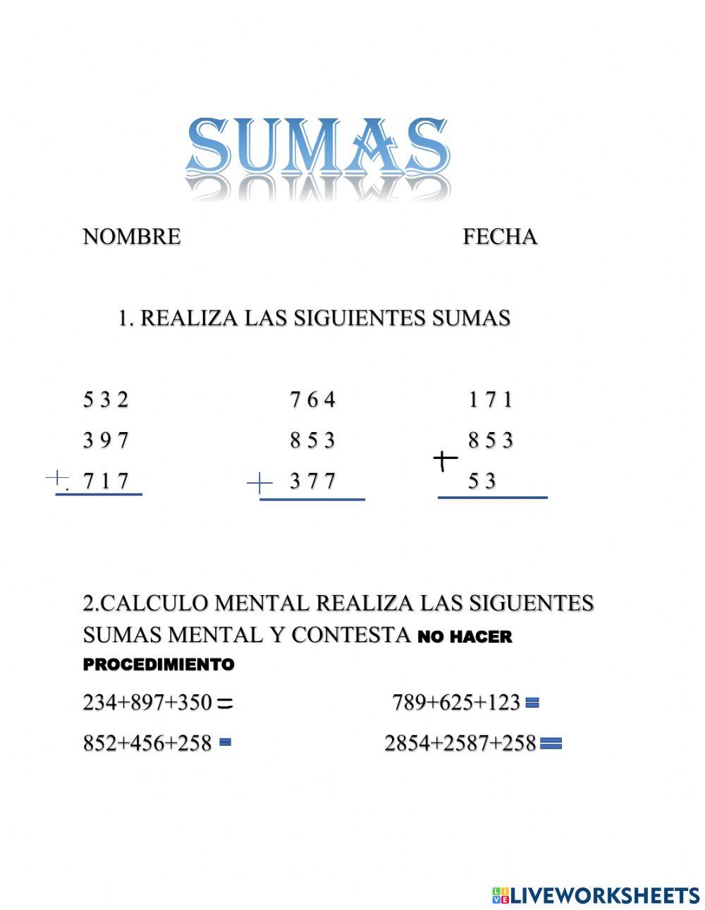 Aprende a sumar exercise | Live Worksheets