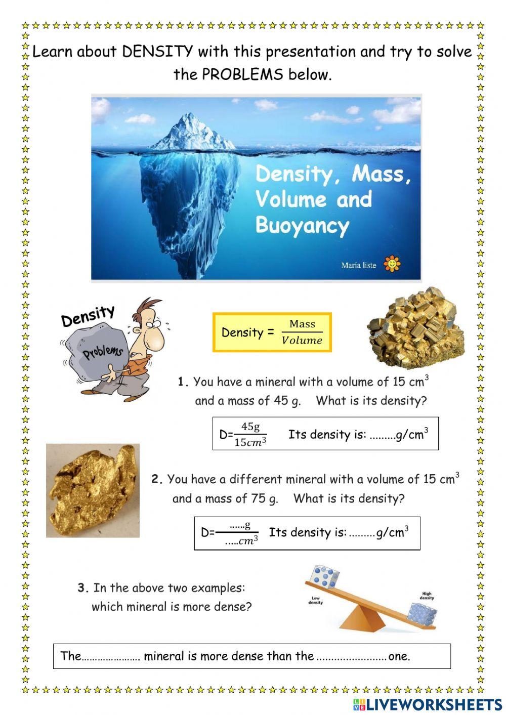 density worksheet grade 8