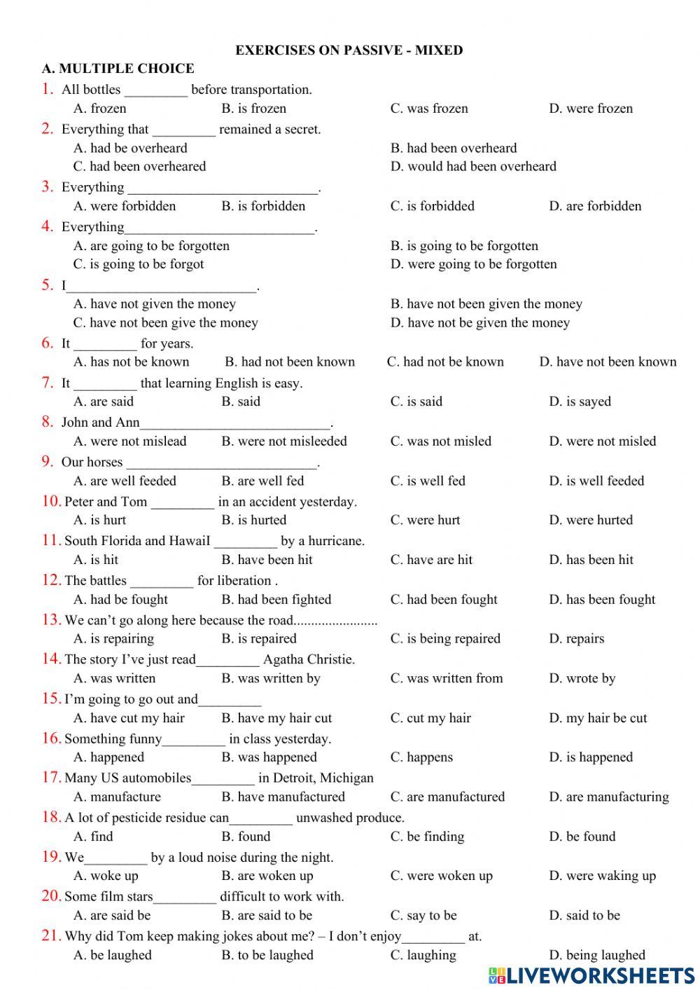 Passive - mixed type worksheet | Live Worksheets