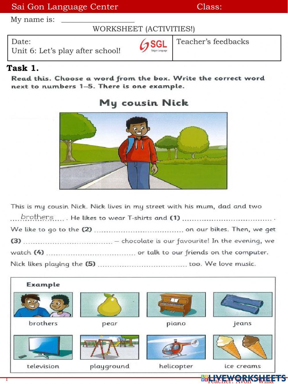 Let's play after school online worksheet for Class: Goldfish + Taro ...