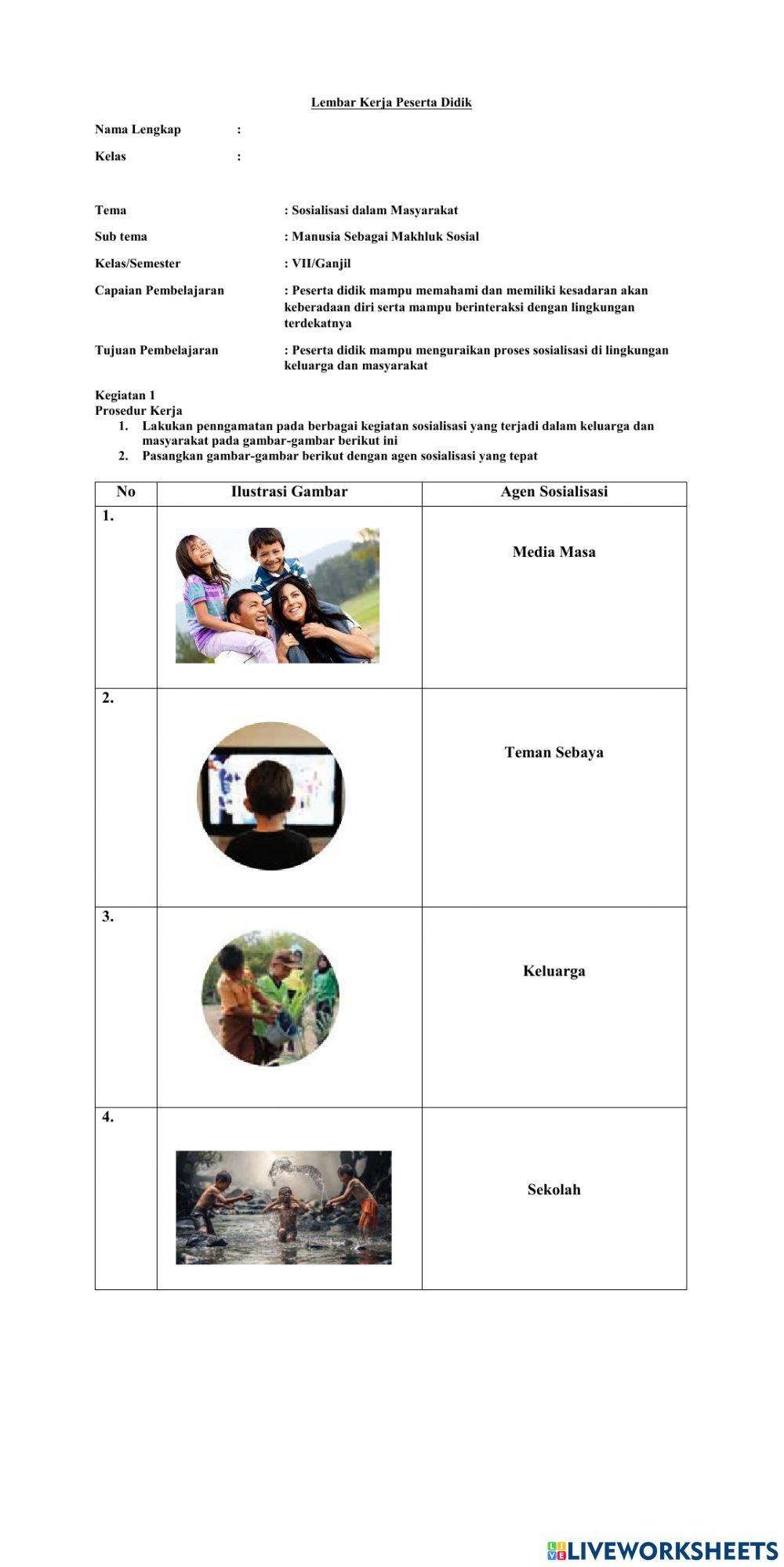 TTS Sosialisasi, Nilai dan Norma online exercise for | Live Worksheets