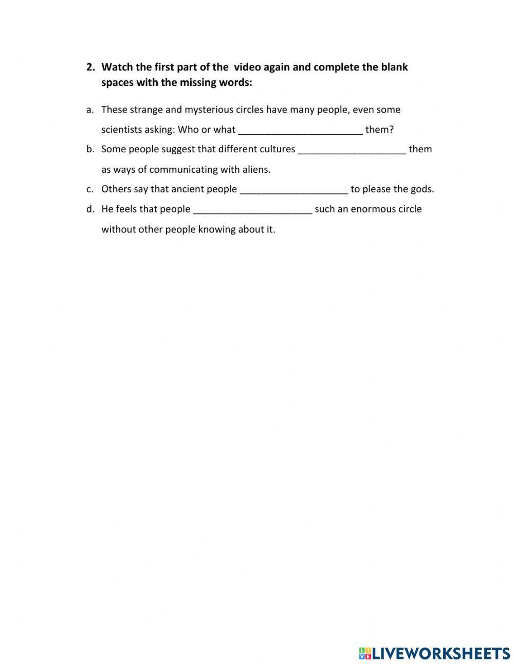 Video: Crop Circles worksheet | Live Worksheets