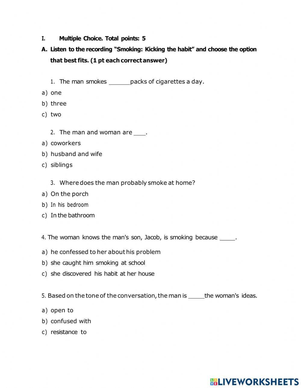 Listening exam 2111736 | Yocasta | Live Worksheets