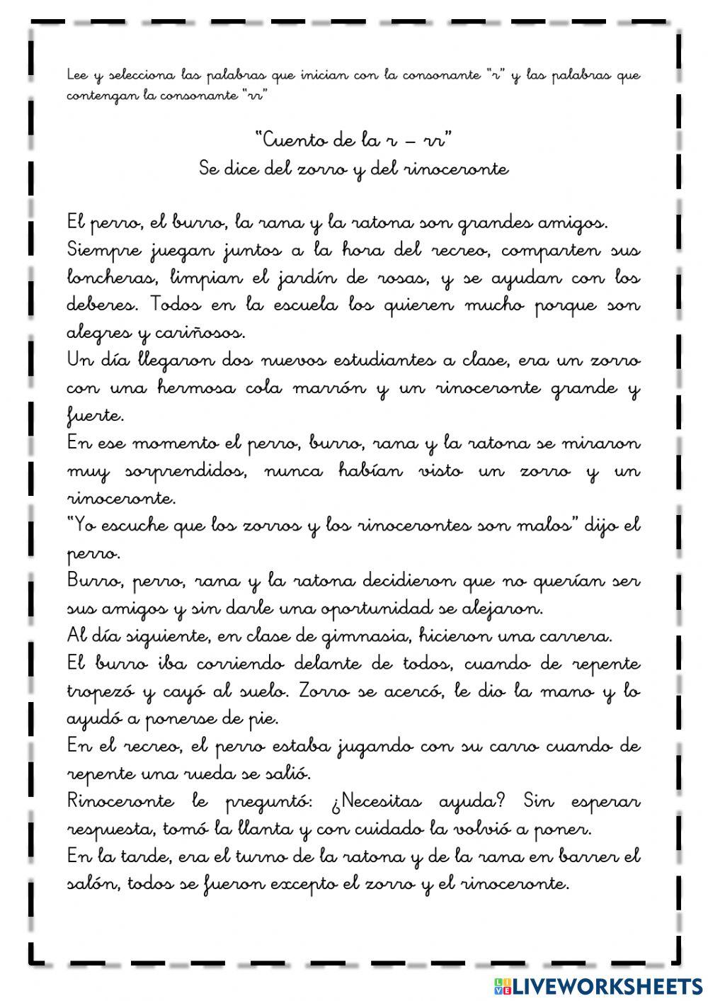 Comprensión lectora -r - rr- worksheet | Live Worksheets