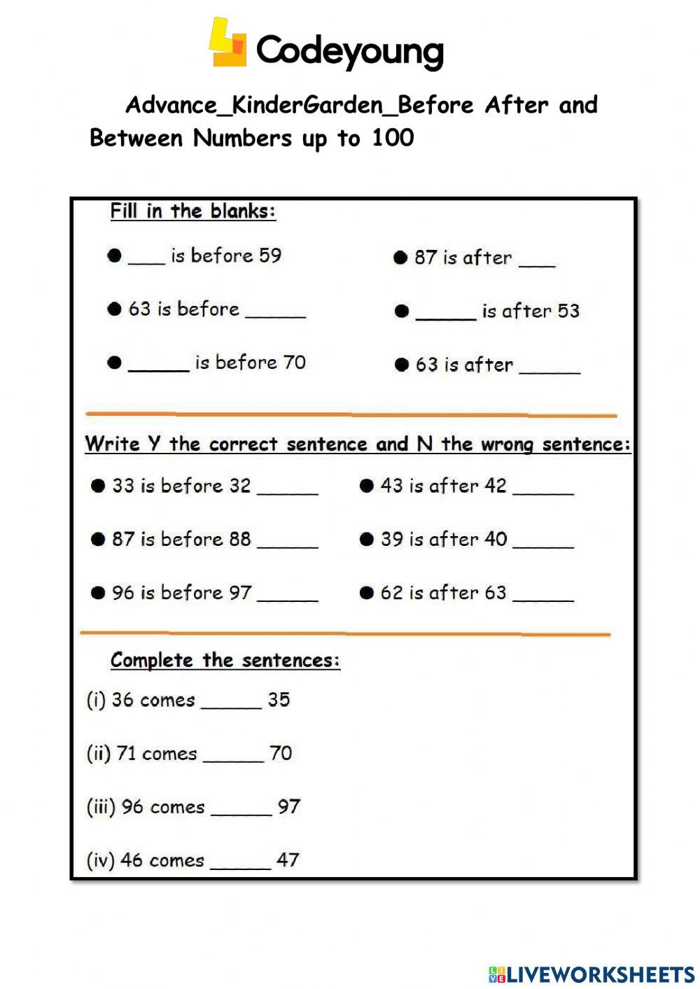 Before after between interactive worksheet | Live Worksheets