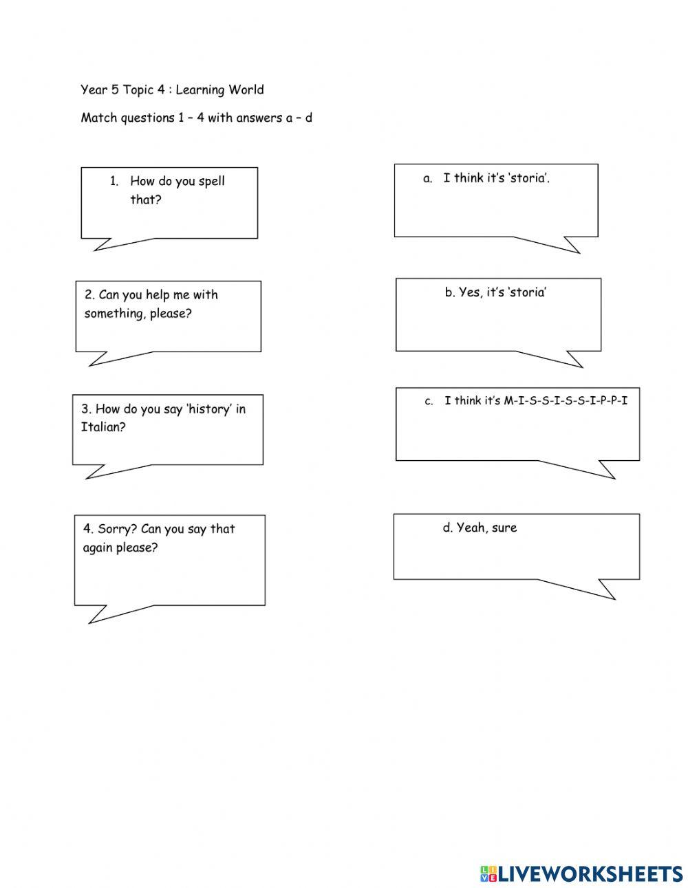 Year 5 Topic 4: Match 0925 | sofiaw | Live Worksheets