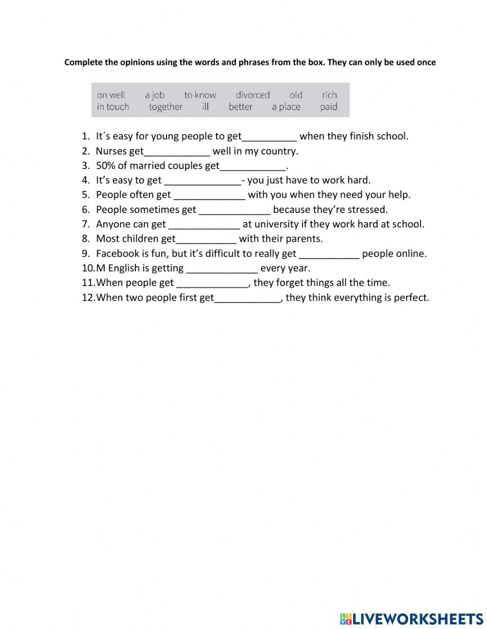 Get collocations online worksheet | Live Worksheets
