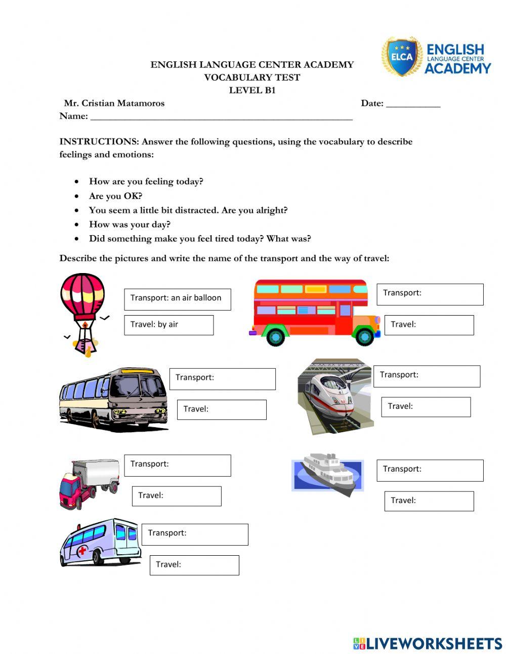 Test vocabulary online exercise | Live Worksheets