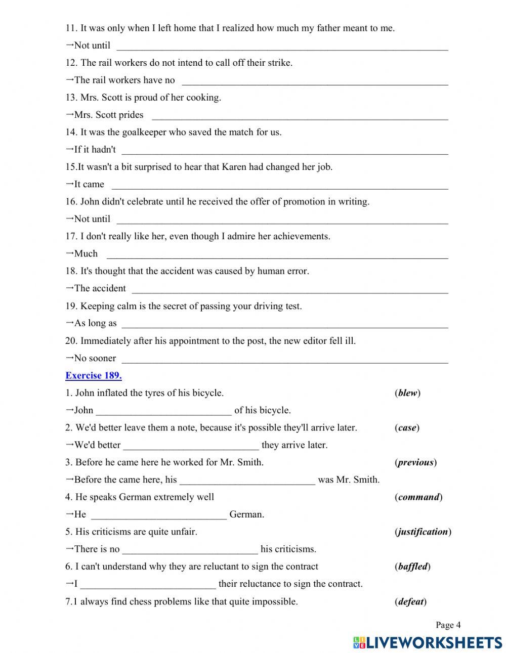 Cd5.1-Sentences Transformation 3 worksheet | Live Worksheets