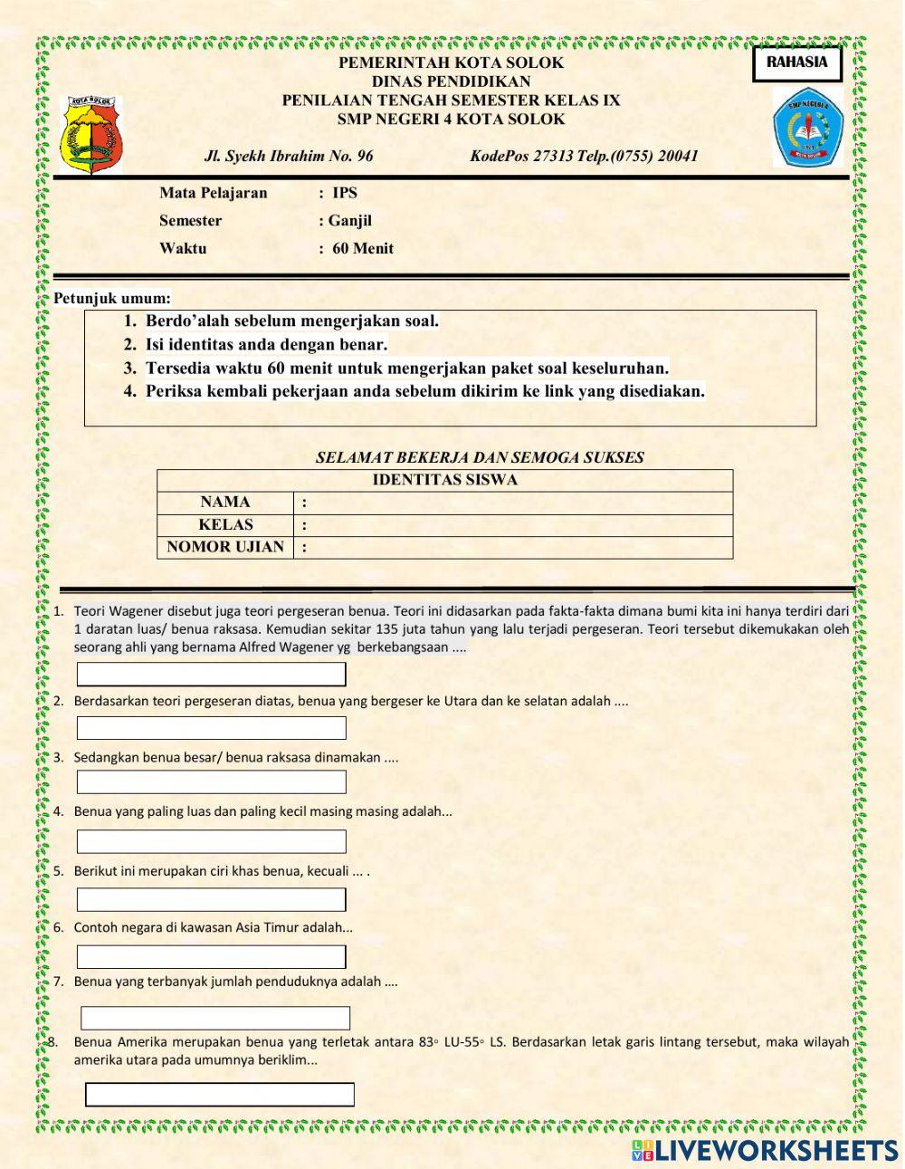 Ips online exercise for 9 | Live Worksheets