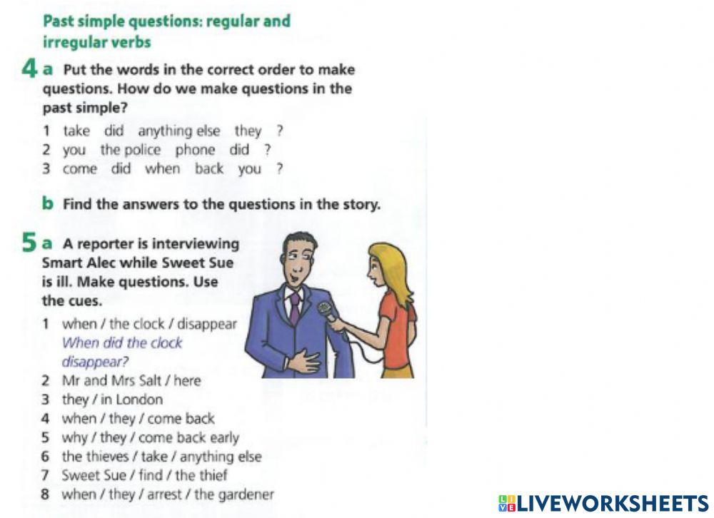 Past simple questions: regular and irregular verbs online exercise for ...