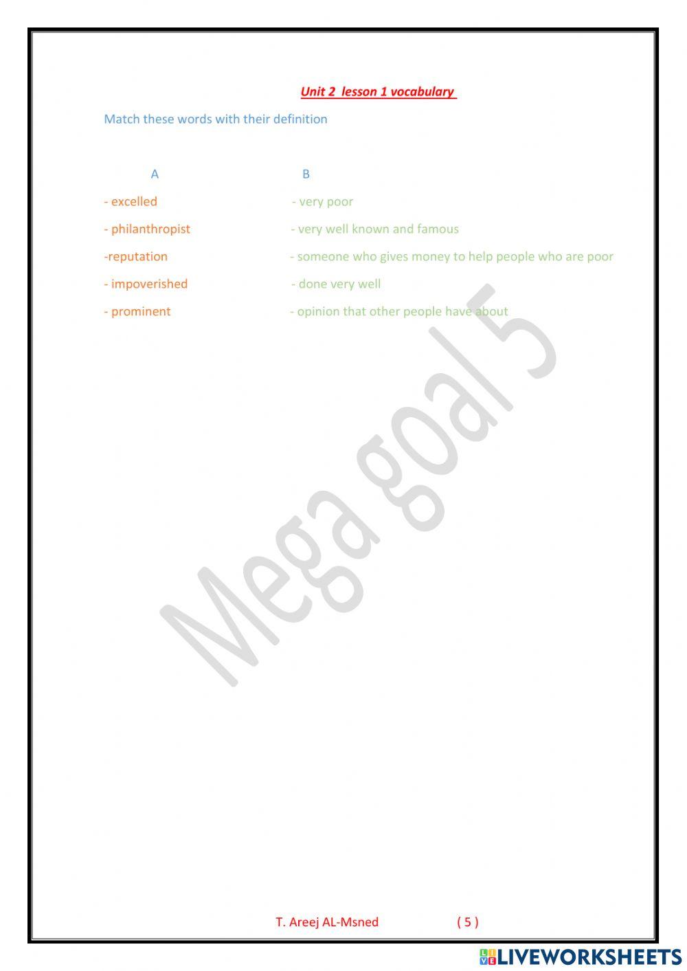 Mega goal 5 - u… | Free Interactive Worksheets | 2137989