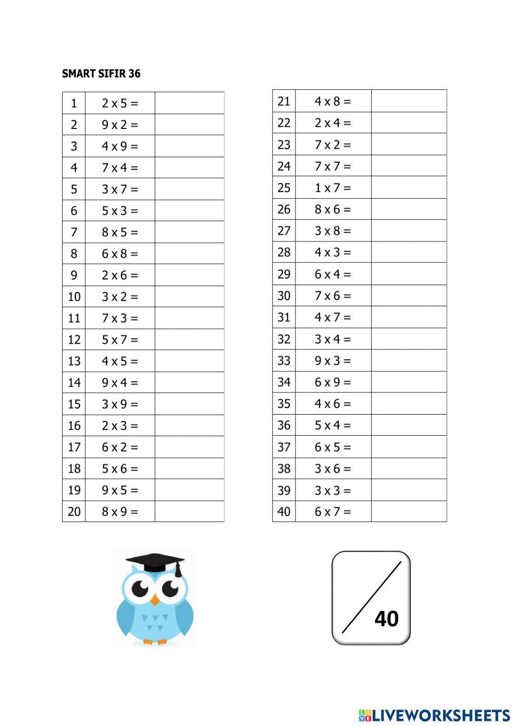 Smart Sifir 36 online exercise for | Live Worksheets
