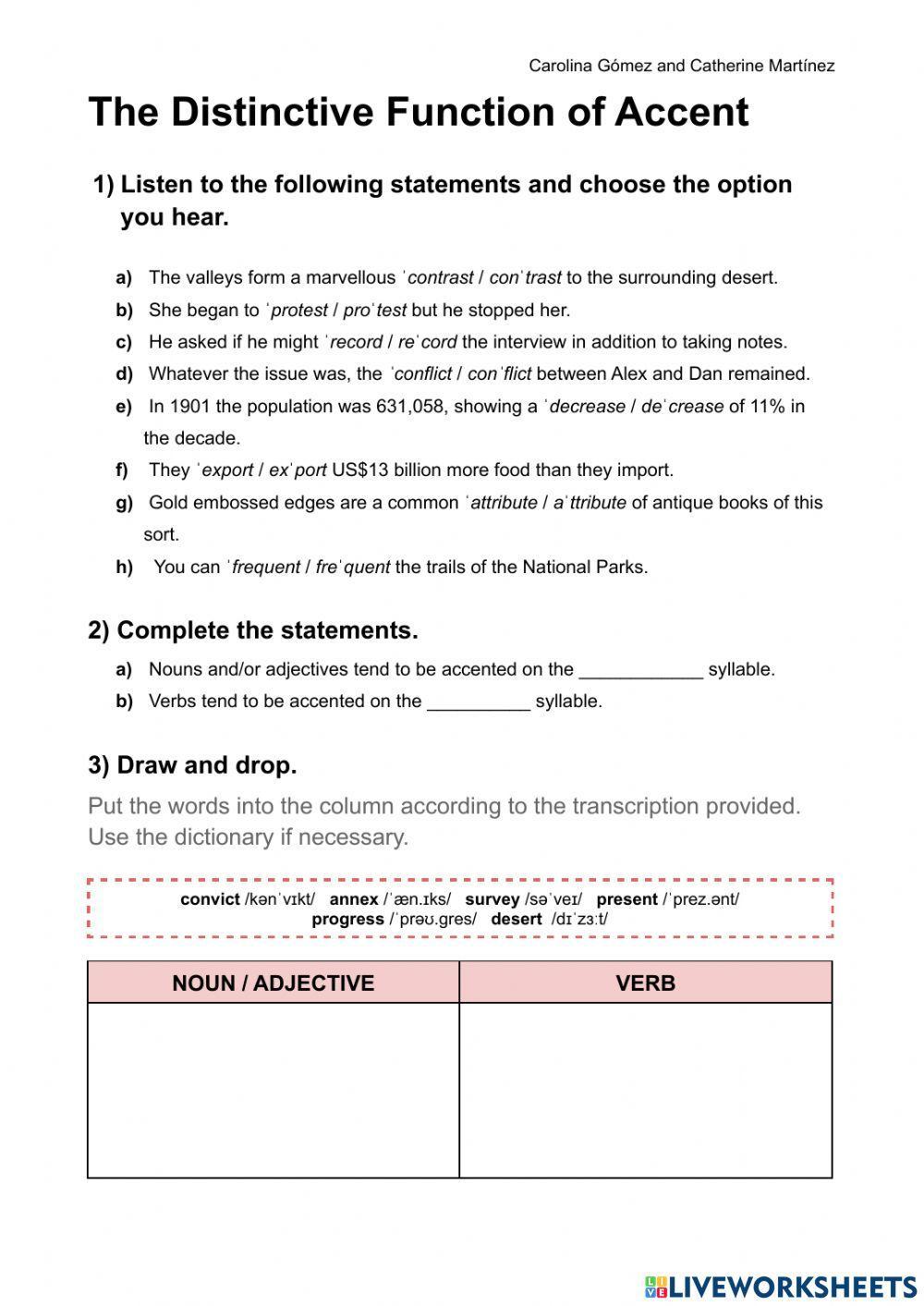 The Distinctive Function of Accent worksheet | Live Worksheets