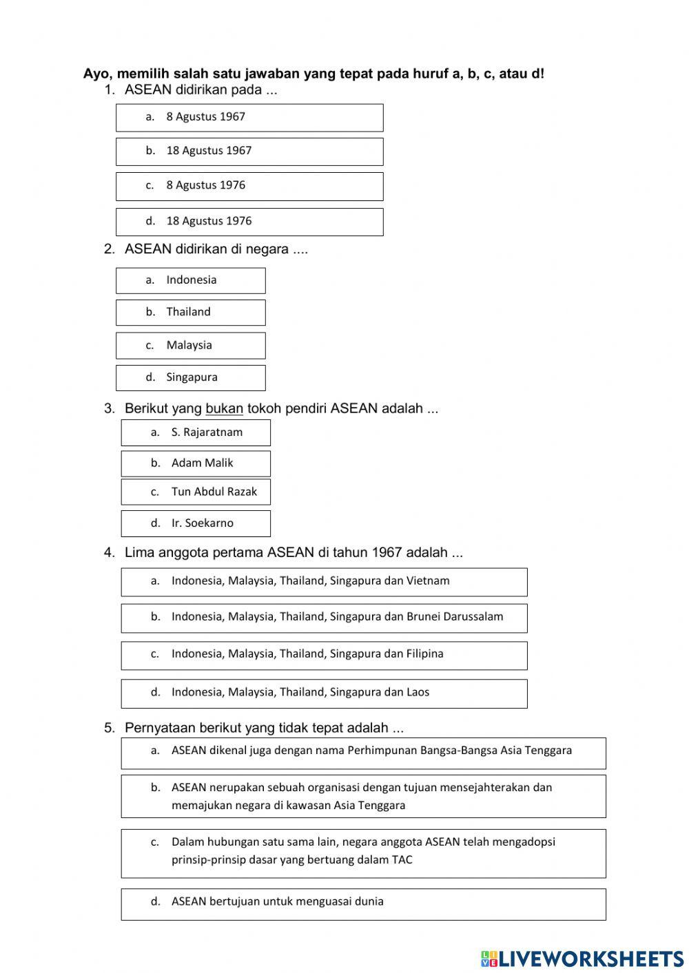 Sejarah ASEAN activity | Live Worksheets